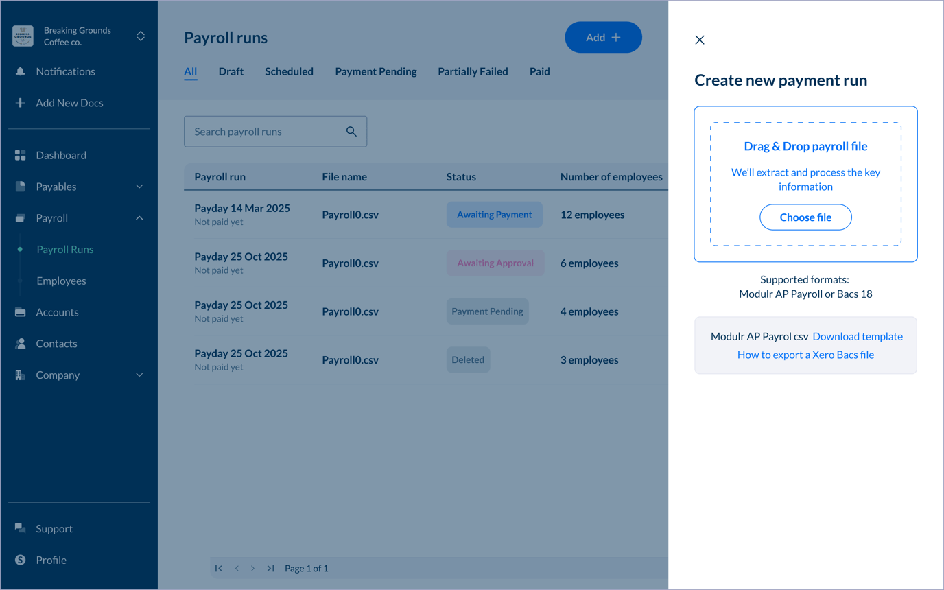 How do I upload Payroll files?