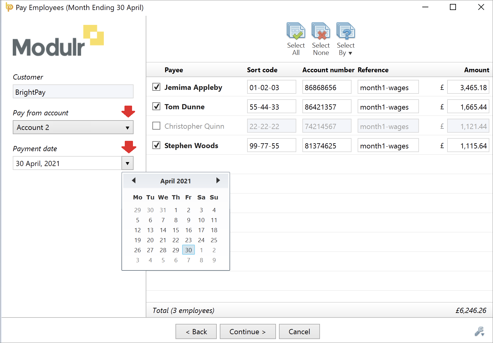 Making payments with BrightPay and Modulr